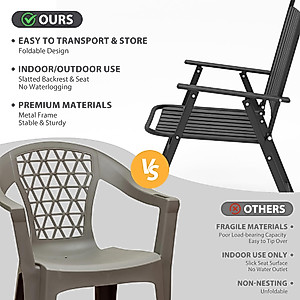 PIZZELLO Patio Folding Chairs Set of 4, Outdoor Foldable Dining Chairs with Armrests and High Back, All-Weather Portable Lawn Chair Sets for Garden Porch Poolside Deck, No Assembly Required, Black