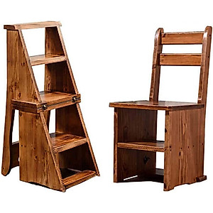 Step Stool Wooden Step Stool for Kitchen, Bathroom, Closet Step Stool Stair Chair Seats Portable Flower Rack 5-Step Ladder Chair Multifunctional Folding Chair Library Stepladder Stools