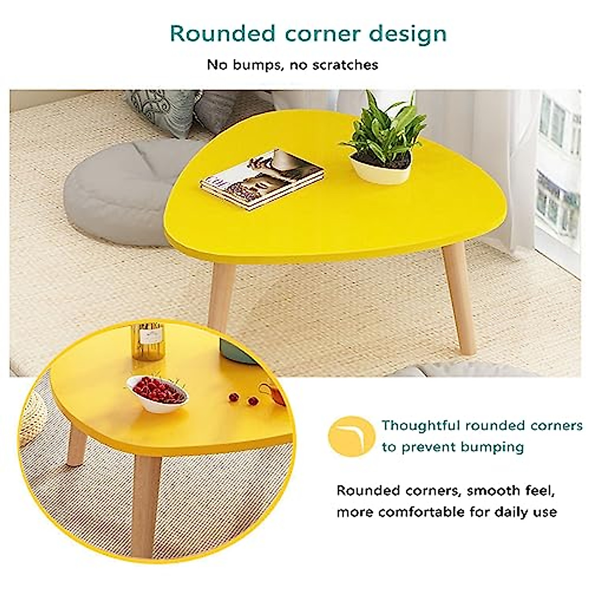 ZXWCYJ Small Triangles Coffee Table for Small Space Mid Century Modern Coffee Table for Living Room Center Table Minimalist Display Coffe Table,Suitable for Living Room, Bedroom,Yellow