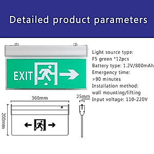 Emergency Exit Sign with Voice Alarm Function and Build in 800mAh Battery Backup, Safety Evacuation Indicator, Low Power Consumption and Long-Lasting Life, for School, Hospital, Hotel
