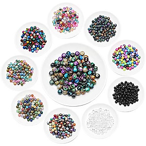 Glass Beads for Jewelry Making,1100Pcs 83 Different Round Beads Include Crystals & Gemstone Beads, Crackle & Patterns Beads, Spacer Beads for DIY Bracelet Earring Necklace (8mm)