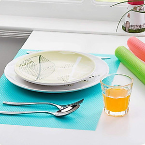 Cabinet Shelf Drawer Liner, 3 Rolls Refrigerator Pad EVA Mat Non-Adhesive Water-proof Non-Slip for Drawers, Shelves, Cabinets, Storage, Kitchen, Fridge - Washable, Durable, Strong (17.7"×59"×3)