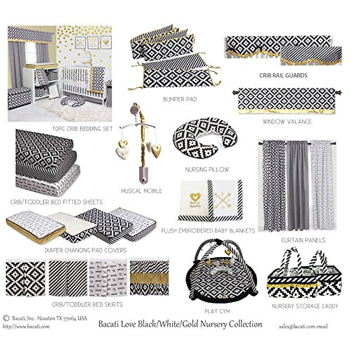 Bacati Love Baby A Countivity Gym with Mat, Black/Gold