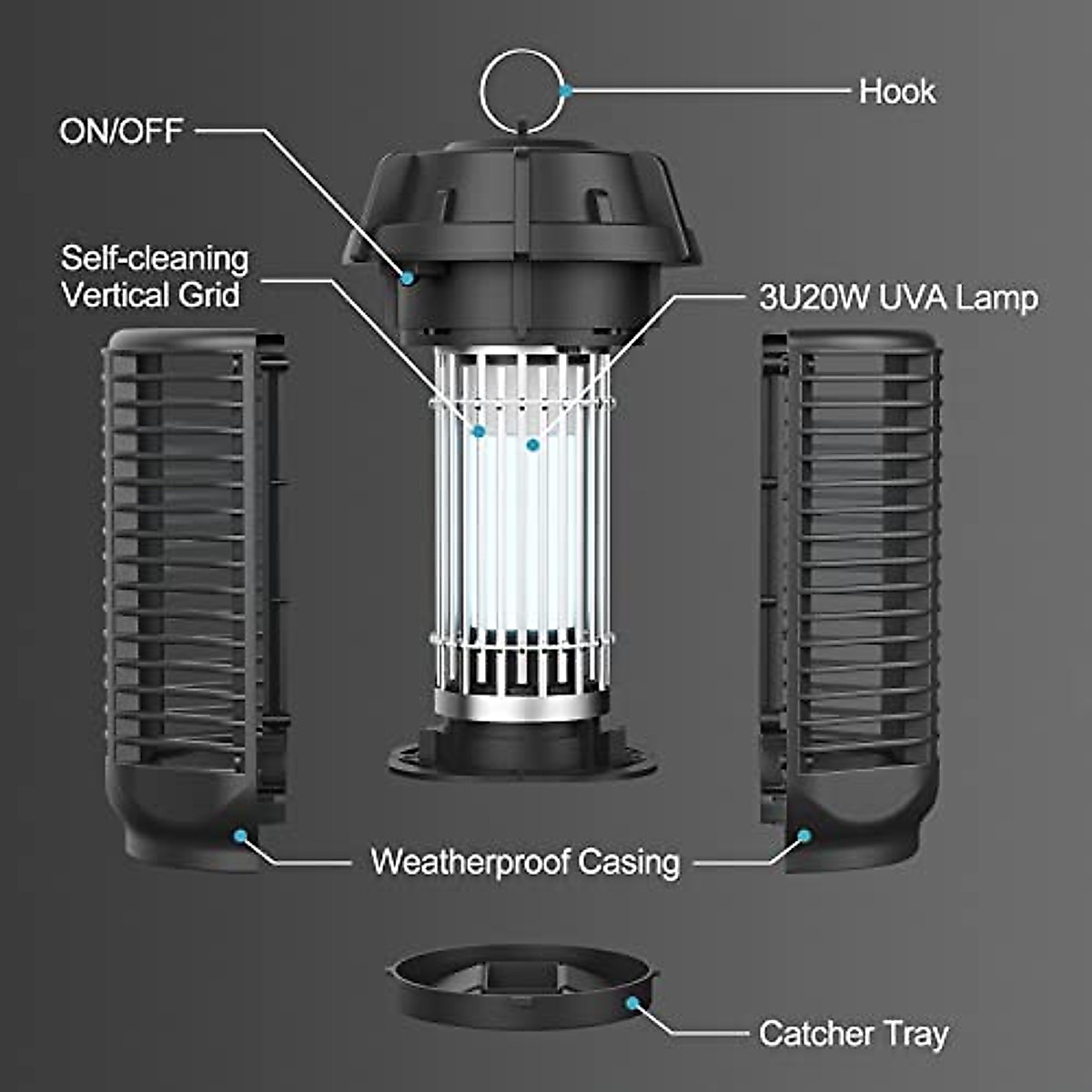 Bug Zapper, Meilen 20W/4000v Electric Mosquito Zapper Portable Mosquito Killer Lamp Waterproof Fly Trap Insect Killer for Indoor and Outdoor Home Backyard Camp Site Garden
