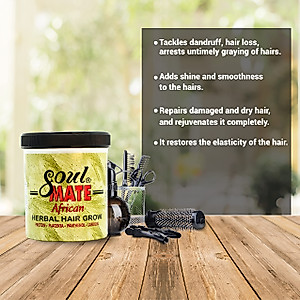 Soulmate African Herbal Hair Grow Cream 12.5 oz | Moisturizing Cream with Jojoba Oil for Smooth & Shiny Hair | Pure Remedy for Scalp Thinning, & Breakage | Natural Conditioner for All Hair Types