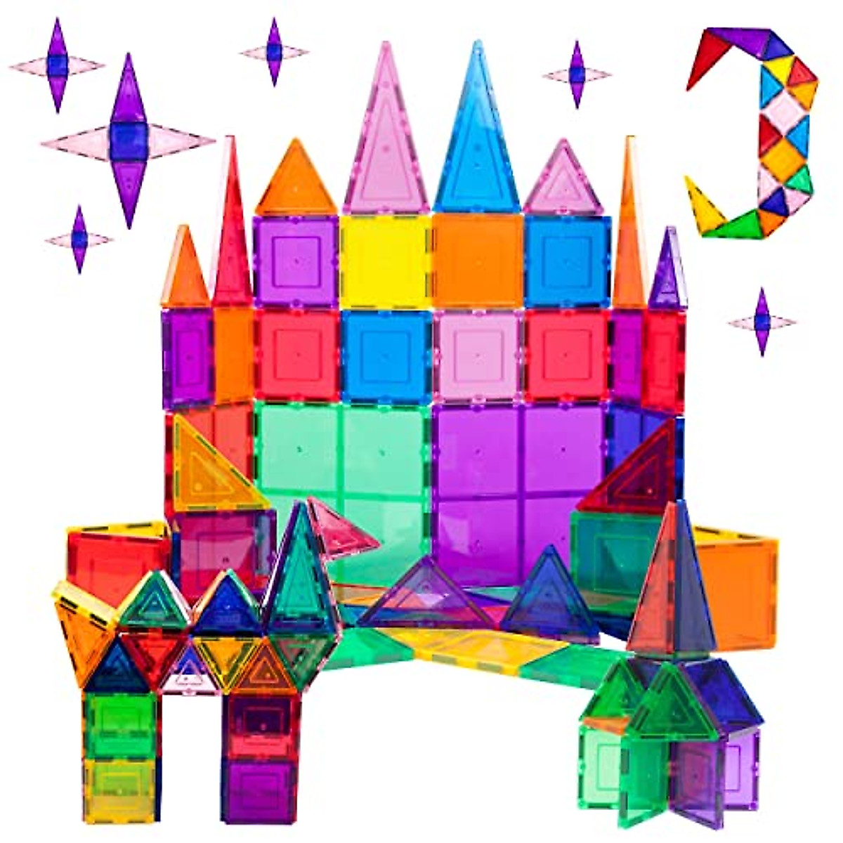 PicassoTiles 60 Piece Set 60pcs Magnet Building Tiles Clear Magnetic 3D Building Blocks Construction Playboards - Creativity beyond Imagination, Inspirational, Recreational, Educational, Conventional