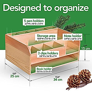 MissionMax Natural Pine Wood Desk Organizer with File Organizer