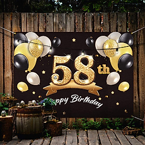PAKBOOM Happy 58th Birthday Banner Backdrop - 58 Birthday Party Decorations Supplies for Men - Black Gold 4 x 6ft