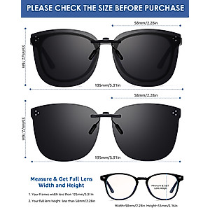 Xfeel Black Polarized Clip On Sunglasses Over Prescription Glasses for Women Men, Fit Over Eyeglasses Trendy Shades