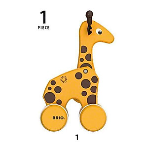 BRIO 30200 Infant & Toddler - Pull Along Giraffe Wood Baby Toy with Bobbing Head for Kids Ages 1 and up, Yellow/Brown