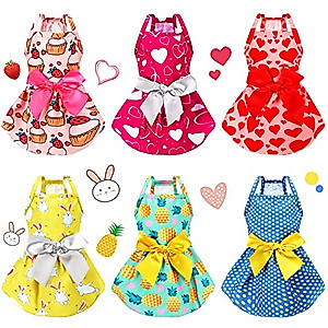 6 Pieces Puppy Dog Dress Pet Bowknot Princess Dress Puppy Floral Vest Skirt Pet Summer Dress Dog Cute Rosette Sundress Apparel for Small Dog Cat Pet (S (3-5lbs), Cute Style)