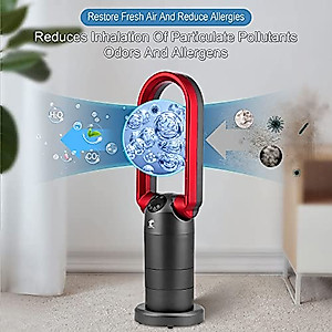 Bladeless Tower Fan & H13 HEPA Air Purifier & 1500W Space Heater 3in1, 120° Swing & 210° Tilt Head Table Fan, 29in. 35W Desk Fan with Remote, 9 Speeds 9H Timer Air Circulator for Home Office-Red