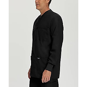 Landau Essentials Relaxed Fit 5-Pocket Snap-Front Scrub Jacket for Men 7551, Black, Medium