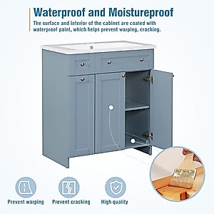PrimaevalColossus 30" Modern Bathroom Vanity with Sink Combo, Freestanding Bathroom Vanity with Resin Sink Single Bathroom Cabinet Set with Soft Closing Doors & Drawers, Blue