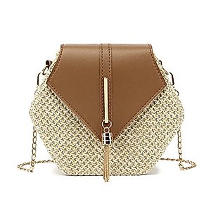 Sykorvon Straw Crossbody Bags for Summer, Cute Beach Bags for Women, Small Summer Straw Beach Woven Vacation Shoulder Bag Purses with Tassel (Brown)