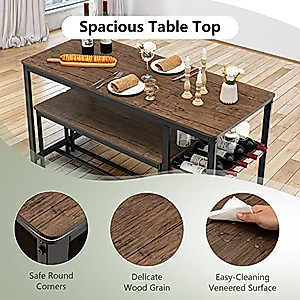 COSTWAY 3-Piece Dining Table Set for 4, Rustic Pub Dining Table with 2 Benches, 2 Storage Shelves and Glass Holder, Breakfast Kitchen Table and Chairs Set for Small Space Kitchen Restaurant Bar