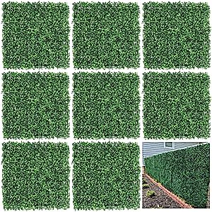 Artificial Boxwood Hedge Wall Panels 20"x20" Grass Backdrop Wall Panel with UV Protection Privacy Screen, Faux Boxwoods for Party, Wedding, Balcony, Outdoor, Indoor, Garden, Backyard Fence Decor(8Pcs)