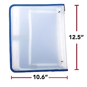 Case-it Transulcent Slim Go Tab Zipper Binder, 1" O-Ring with 5-Color tabs, Expanding File Folder, PS-425-Slim, Blue