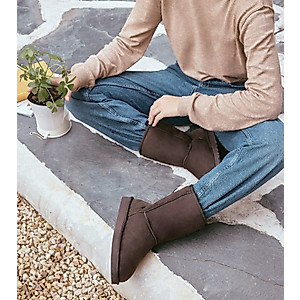 WaySoft Genuine Australia Mid Calf Sheepskin Fur Winter Boots for Women, Water Resistance Shearling Furry Boots Women