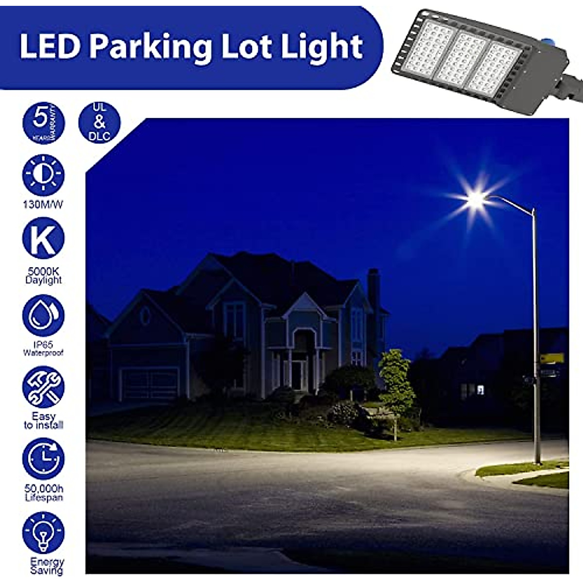 KCCCT LED Parking Lot Lights New 300W with Automatic Adjustable Dusk-to-Dawn Photocell Outdoor LED Shoebox Pole Light 39000LM 5000K LED Commercial Light IP65 100-277V ETL&DLC (Slip Fit,with Photocell)