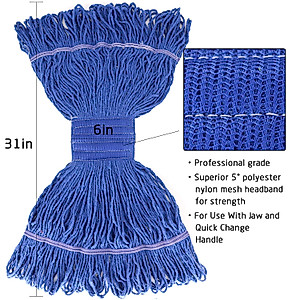 Loop End Commercial String Mop Head, String Cotton mop Heads, 6 Inch Headband, Mop Head Replacement for Home, Highly Absorbent, Industrial and Commercial Use
