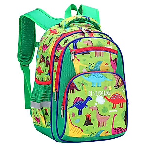 Moonmo Kids Backpack Boys, Kids Bookbag Elementary Preschool Kindergarten Supplies for Boys,boys school backpack with compartments for 5+ (Green Dinosaur)