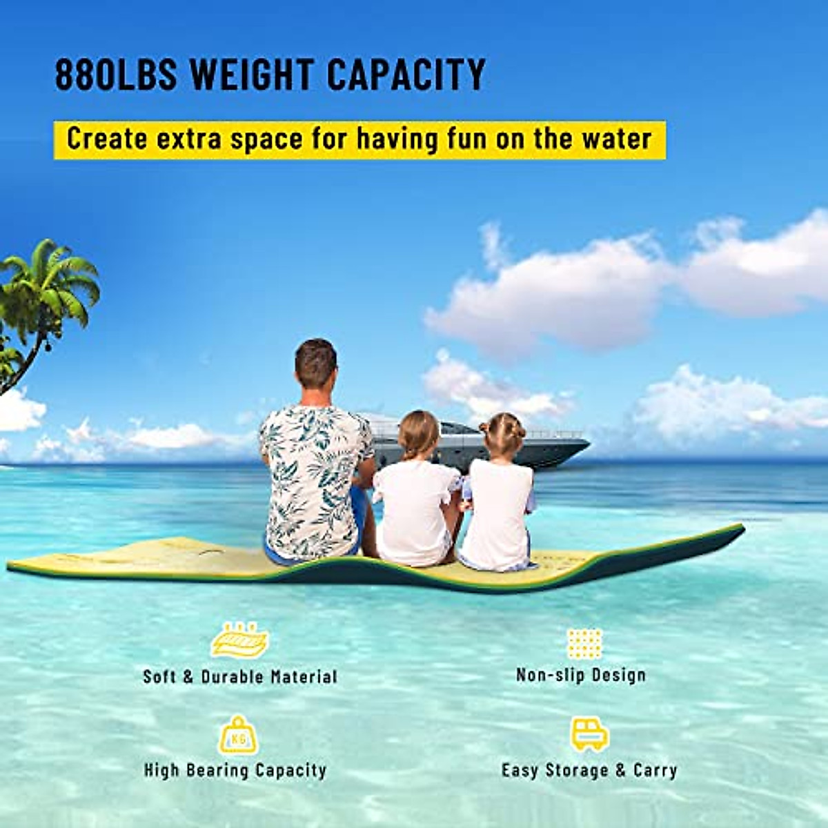 Unovivy Floating Water Mat, 12' × 6' Lily Pad Floating Mat, 3-Layer Foam Water Floating Pad for Water Recreation and Relaxing, Thick and Durable Water Activities Mat for Lake, Oceans