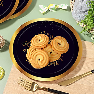 24 Pcs 7" 50th Birthday Paper Plates 50th Birthday Black Gold Party Supplies Disposable Paper Dessert Plates for Men Women Anniversary Birthday Party Decorations