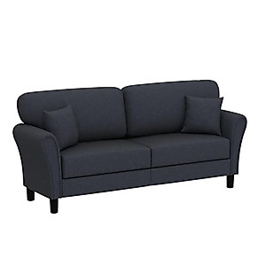 Vongrasig 87.4" Loveseat Sofa, Mid Century Modern Linen Fabric 3-Seater Love Seat Couch with Curved Armrest for Living Room, Bedroom, Apartment and Small Space (Dark Grey)