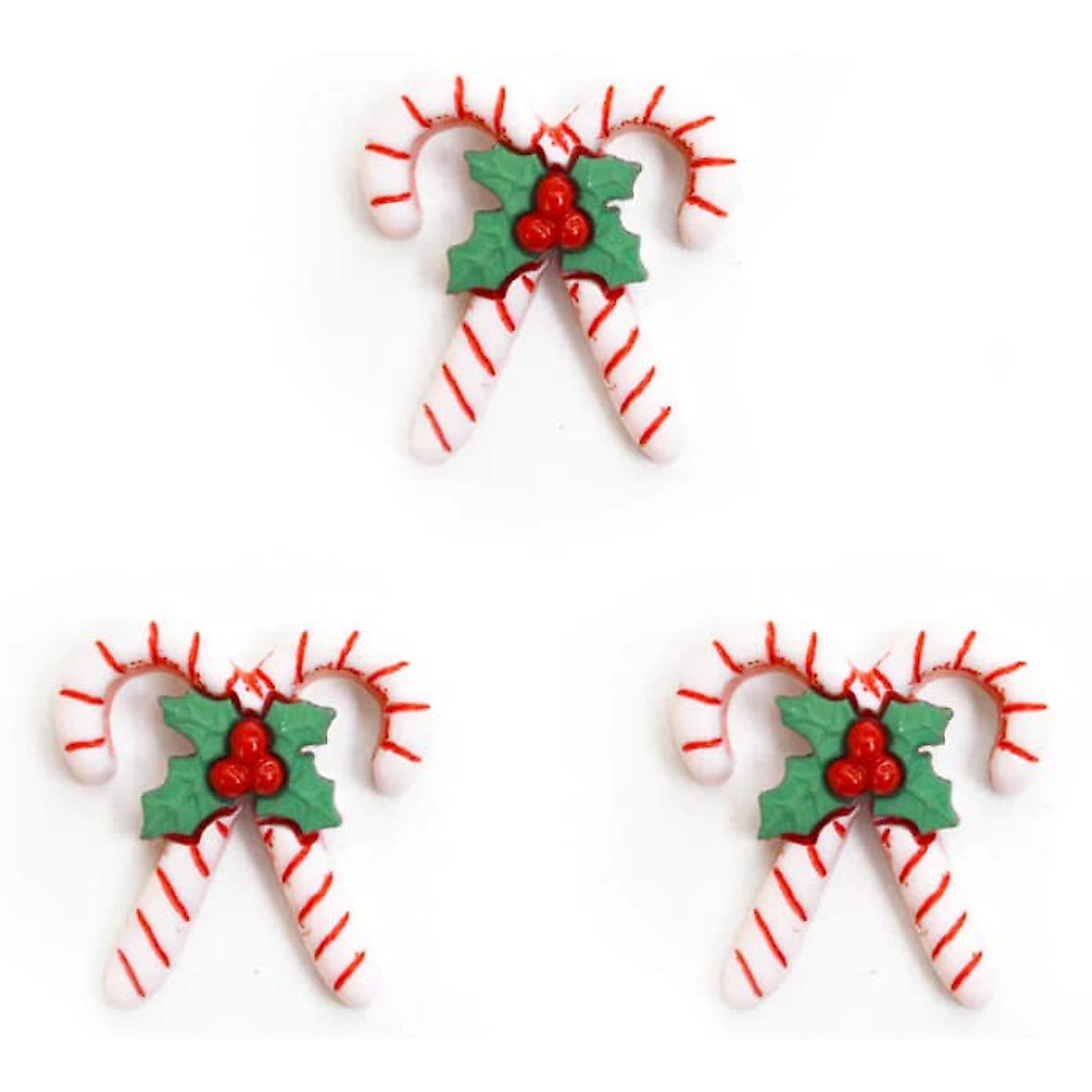 Candy Cane Buttons by Dress It Up Buttons and Embellishments - Holiday Collection, Red White & Green, 24mm