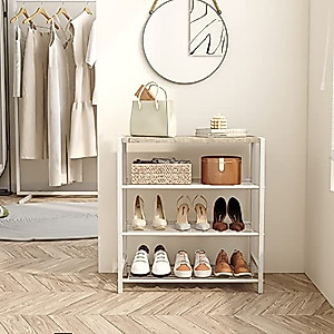 COZYFUN Industrial Shoe Rack 4-Tier Metal Shoe Storage Organizer, Shoe Storage Shelves with Stable Metal Frame, Small Shoe Organizer Shelf for Hallway, Closet, Entryway, Living Room (White)