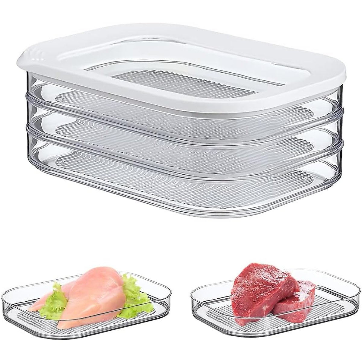 OHWATC Deli Meat Container for Fridge Airtight Lunch Meat Storage Boxes For Refrigerator Bacon Stackable Food Storage Boxes With Lid Meal Prep Containers For Cold Cuts BPA-Free (1 Lid, 1Pcs)