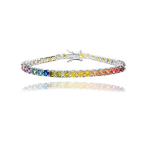 NYC Sterling Women's 4mm Cubic Zirconia Round Rainbow Pride Collection Tennis Bracelet