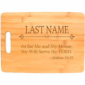 Customized Family Name Serve the Lord Christian Faith Personalized Decorative Wood Cutting Board Rectangle