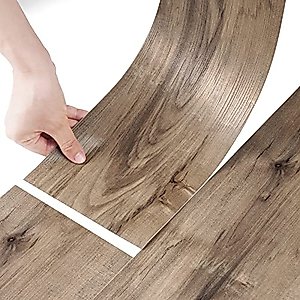 Stickyart 18-Piece Wood Plank Peel and Stick Flooring 36"x6" Vinyl Floor Tiles Self Adhesive Weathered Wood Grain Vinyl Flooring for Bathroom Waterproof Floor Tile for Kitchen Bedroom Decorative Brown