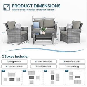 Amopatio 4 Pieces Outdoor Patio Furniture Set,Wicker Sectional Sofa Outdoor Patio Set Outdoor Rattan Patio Furniture, Patio Conversation Sets with Cushion, Grey