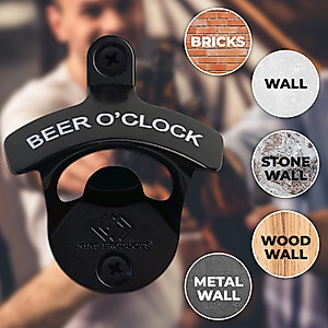 Bottle Opener Wall Mounted - Beer O'Clock Design Bottle Opener - Cool & Funny Wall Bottle Opener - Perfect for Men, Your Dad or Boyfriend & Beer Lovers - Durable Black Wall Mounted Beer Accessories