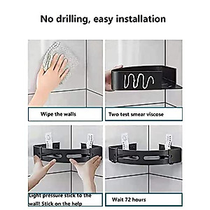Hyuxinmy Bath Corner Shower Shelves Adhesive Caddy, Adhesive Bathroom Shelf Wall Mounted, No Drilling Kitchen Racks Shower Organizer Basket, Storage for Bathroom Kitchen (4black)