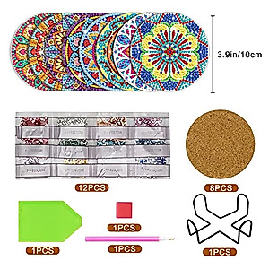 ASIPHITU Diamond Painting Coasters with Holder 8 Pcs Mandala Coasters Diamond Art Kits DIY Arts and Crafts for Adults Beginners & Kids