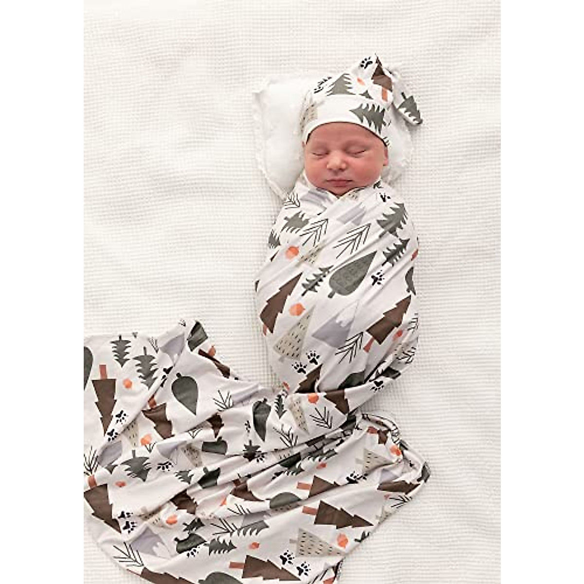 Terriboo Newborn Receiving Blankets Baby Swaddle Hat Set Tree Pattern
