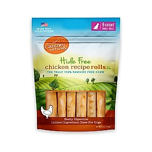 Canine Naturals Chicken Recipe Chew - Rawhide Free Dog Treats - Made from USA Raised Chicken - All-Natural and Easily Digestible - 6 Pack of 2.5 Inch Mini Rolls, Dogs Under 20 lb