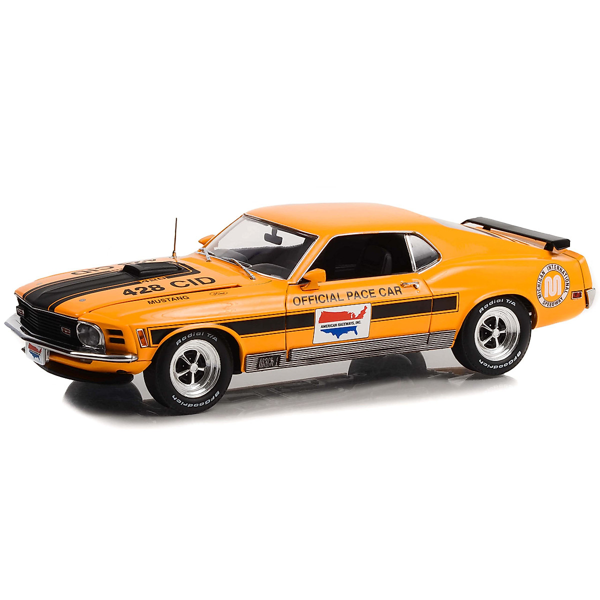 1970 Mach 1 Yellow with Black Stripes Michigan International Speedway Official Pace Car 1/18 Diecast Model Car by Highway 61 HWY-18035
