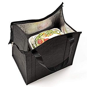 Cater Tek 14.9 x 13.1 x 9.4 Inch Food Delivery Bags, 10 Insulated Food Carriers - Leakproof, Reusable, Black Non Woven Fabric Catering Bags, For Hot Or Cold Meals