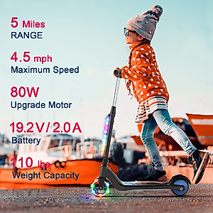 SISIGAD Electric Scooter for Kids Ages 6-12, LED Light-Up Deck, Kids Scooters with 3 Adjustment Levels Handlebar to 36 Inches High,5.3" Wheel UL Certificated Kick Scooter, Christmas Birthday Gifts