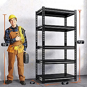 REIBII Garage Shelving Heavy Duty Storage Shelves Loads 1690 LBS, Garage Storage Shelves Adjustable Metal Shelving Heavy Duty Metal Shelves for Garage,Basement 32" W x 17" D x 72" H,Black