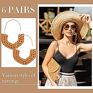 Straw Purse Bag for Women with 6 Pairs Boho Earrings Adjustable Handbag Summer Clutch Purse Hoop Drop Dangle Earrings Women (Boho)