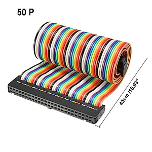 uxcell IDC Rainbow Wire Flat Ribbon Cable 50 Pins 43cm Length 2.54mm Pitch Type-C