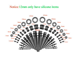 Memsion Ear Stretching Kit 50 Pieces Earrings 14Gauges-00Gauges Earrings Acrylic Tapers Plugs Silicone Tunnels Ear Gauges Expander Set Body Piercing kit Piercing Jewelry Marble Pink Color