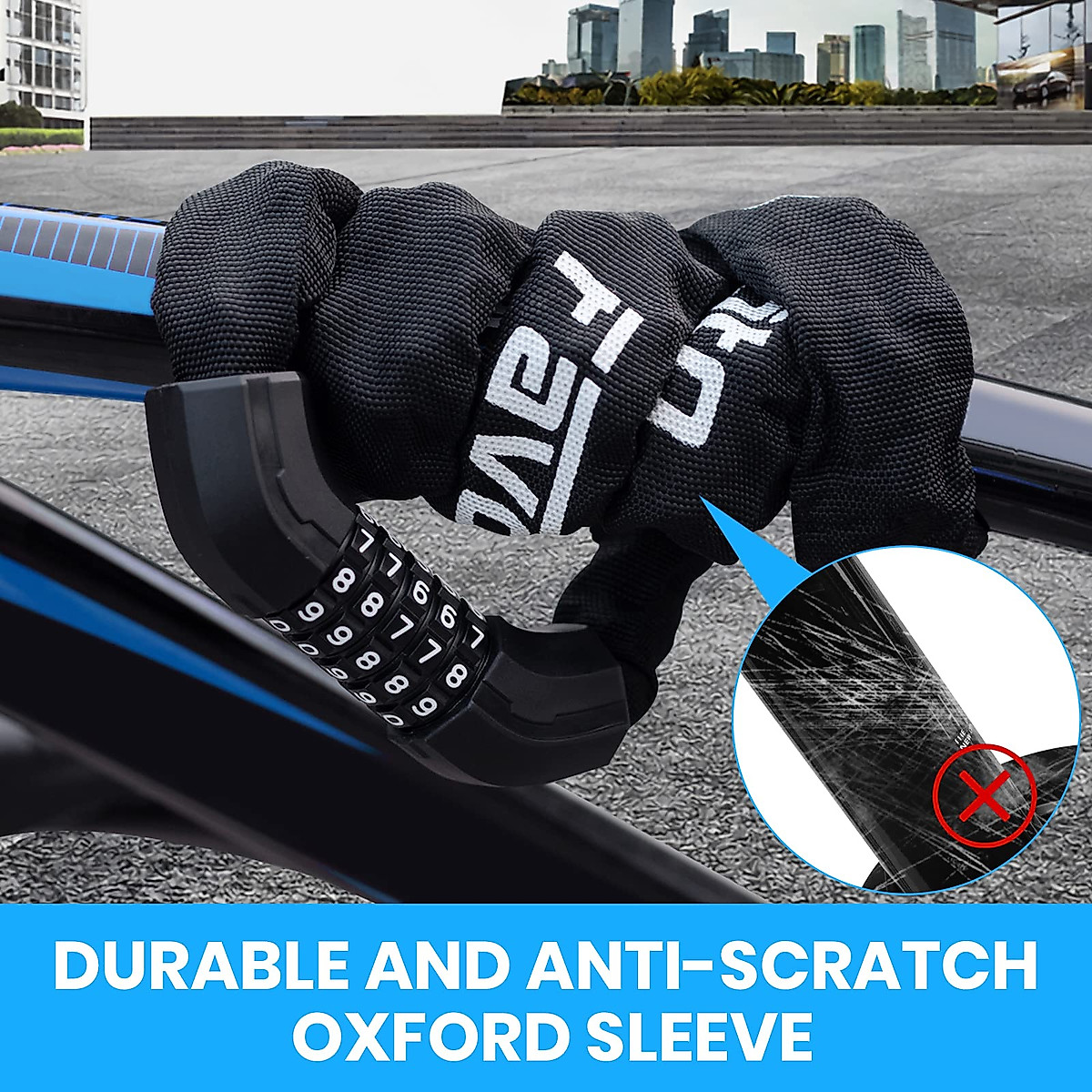 Favoto Bike Chain Lock, 5 Digit Combination Anti-Theft Bicycle Lock, Security Resettable Heavy Duty Hardened Steel, Ideal for Outdoor Motorcycle E-Bike Bikes Gate Fence Ladder Lawn Mower, 3.8 feet