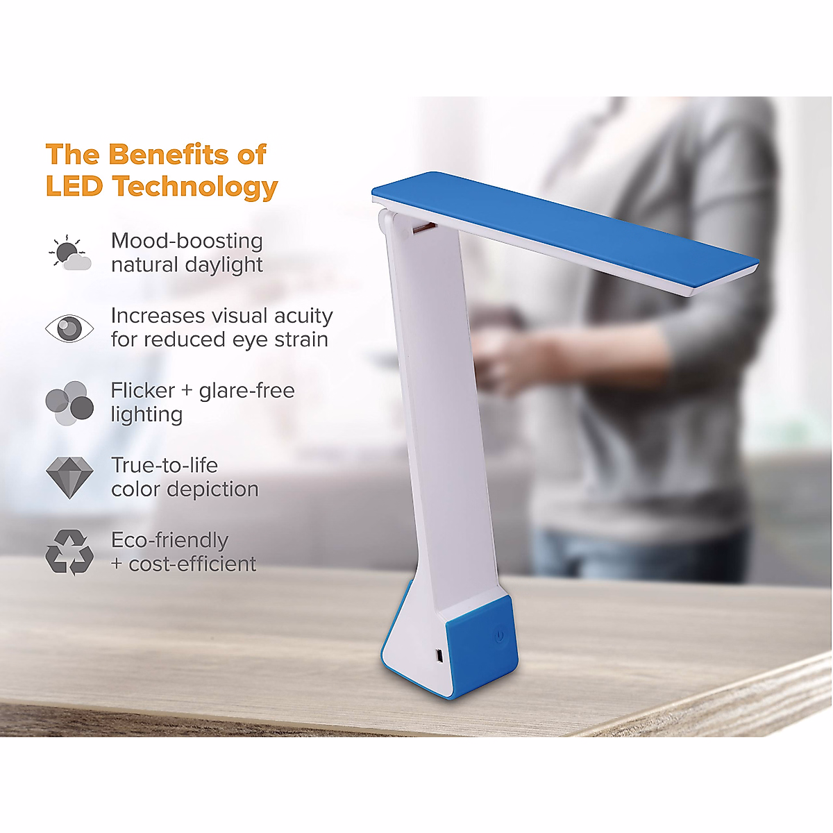 Bostitch KT-VLED1810-BLUE Battery Powered LED Desk Lamp, Blue